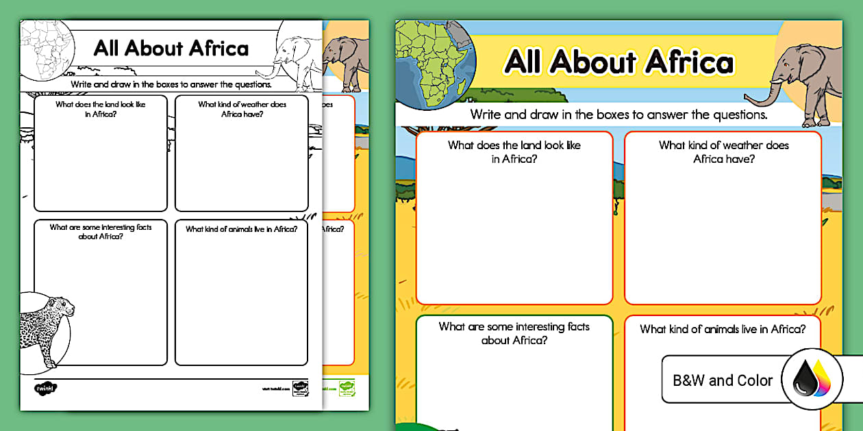 All About Africa Research Worksheet for K-2nd Grade