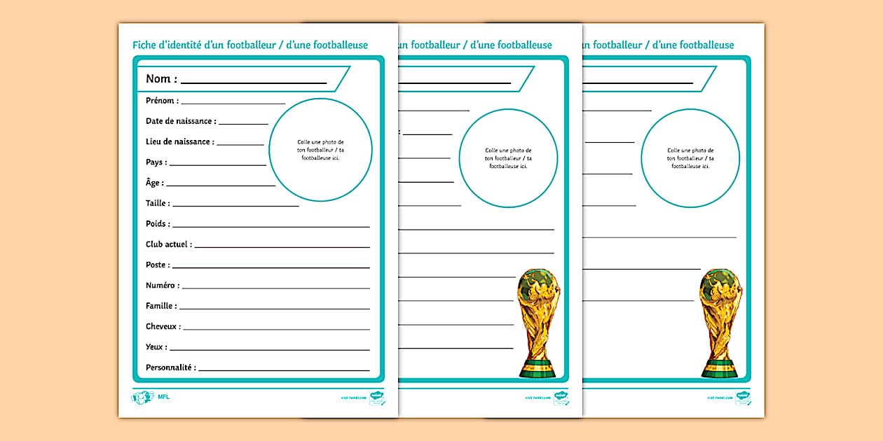 Footballer Identity Card Differentiated Worksheet French