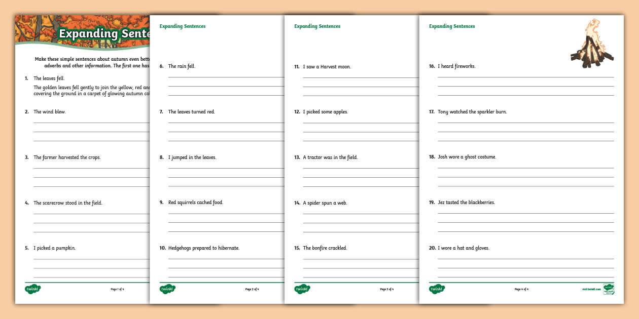 Expanding Sentences - Autumn Activity Sheet (teacher made)