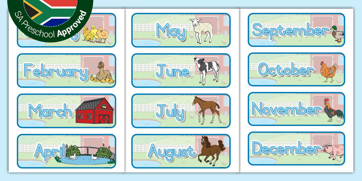 Farm Themed Months of the Year Display Cards - Twinkl