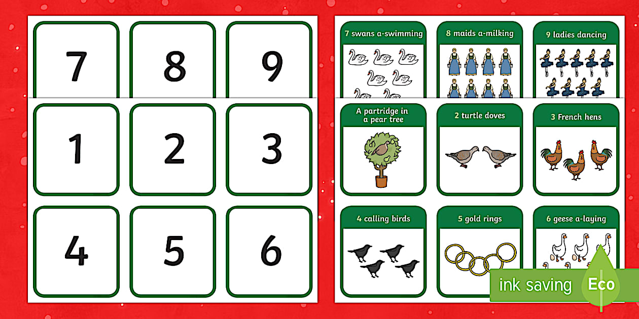 Higher Ability 12 Days of Christmas Number Matching Activity