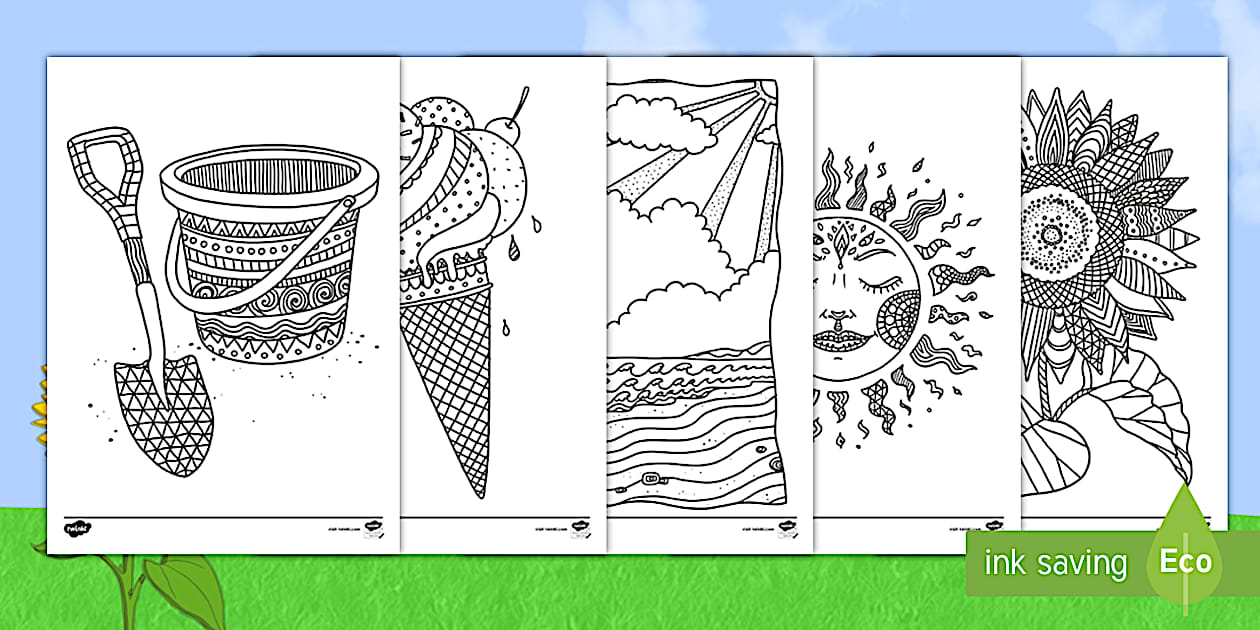 Summer Mindfulness Coloring Sheets English/Hindi