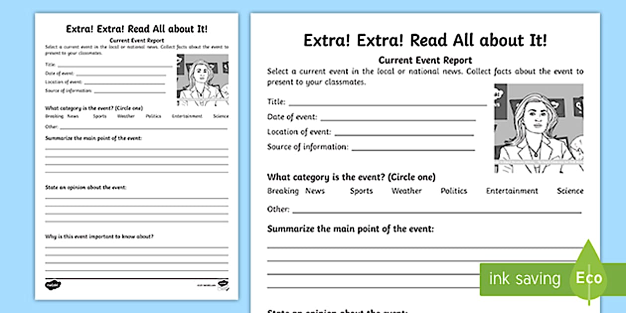 Current Events Worksheet | Article Template | Grades 3 - 5