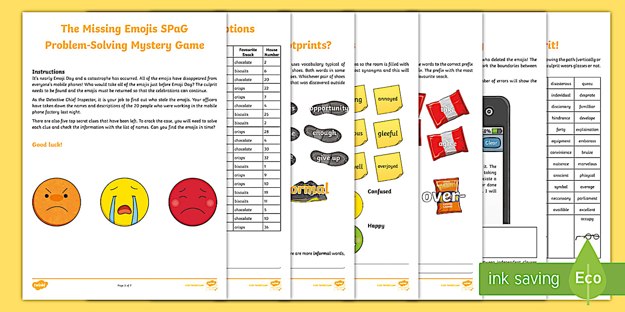 😊 SPaG Mystery Problem-Solving Emoji Game (teacher made)
