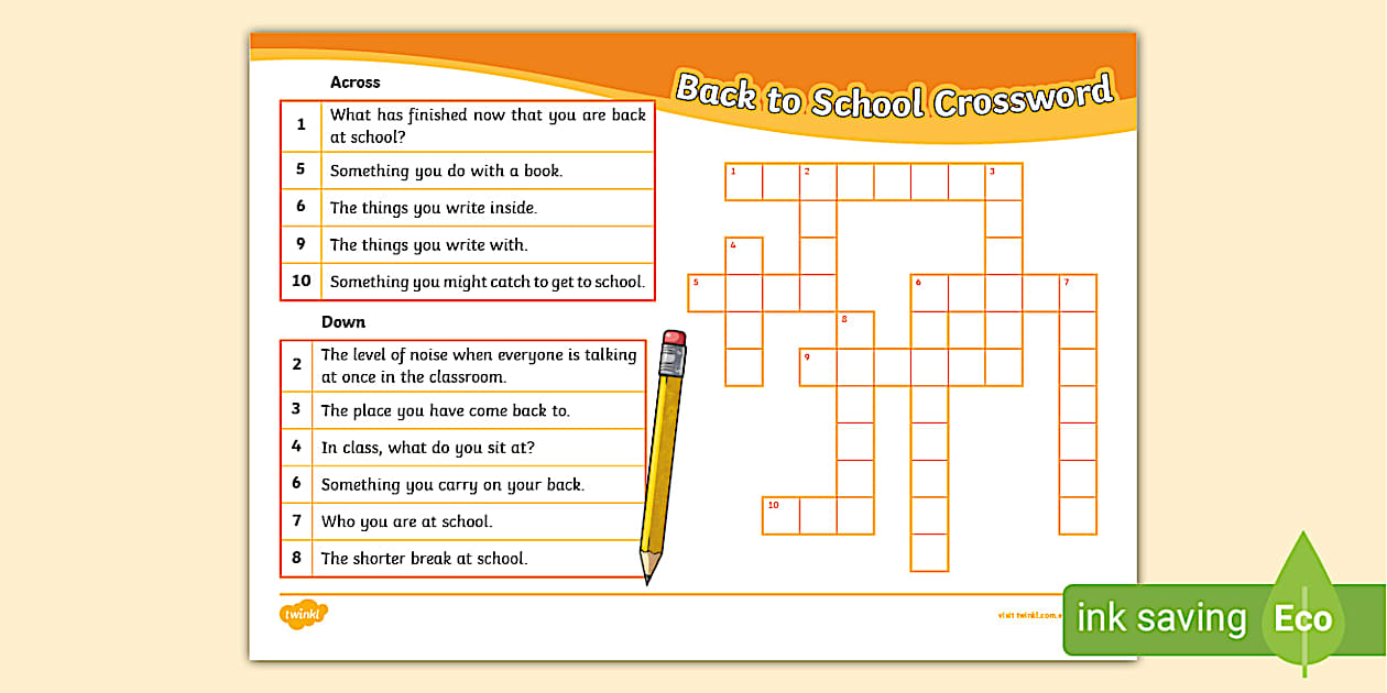 Back to School Crossword | Years 3&4 Back to School