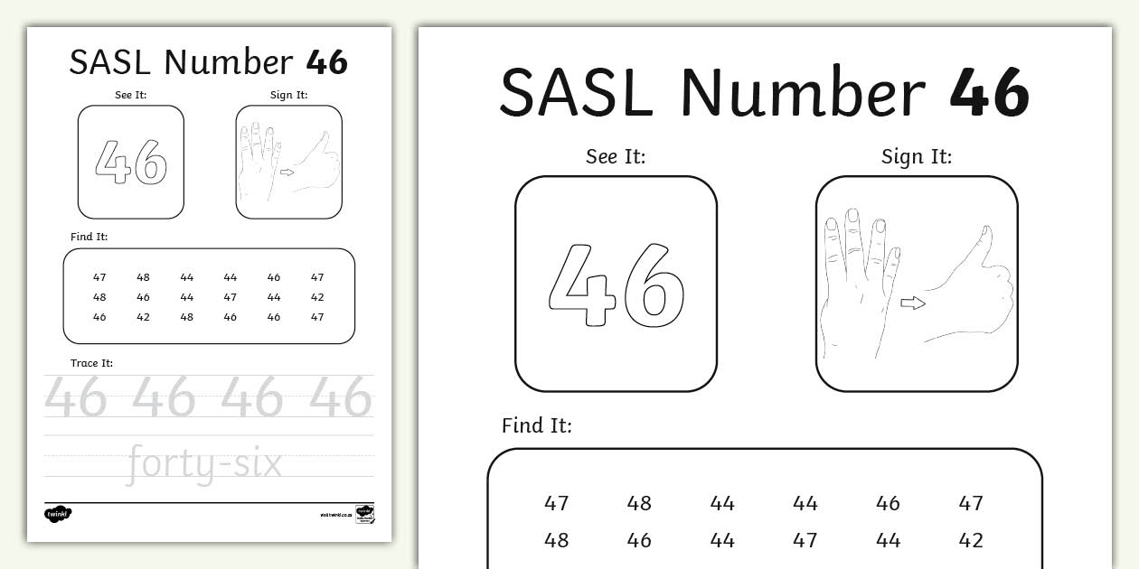 SASL Number 46 Activity Worksheet (teacher made) - Twinkl