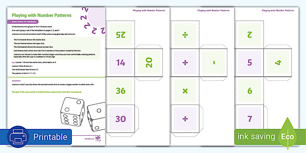 Playing with Number Patterns Activity Sheet (teacher made)
