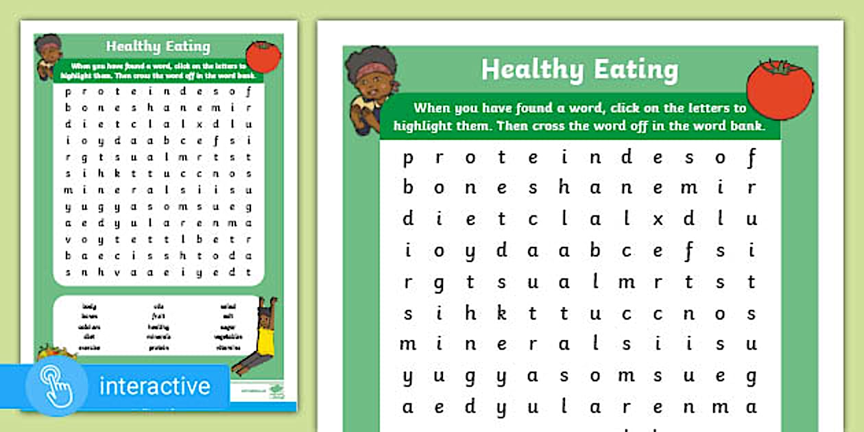 Healthy Eating Word Search | Interactive PDF (teacher made)
