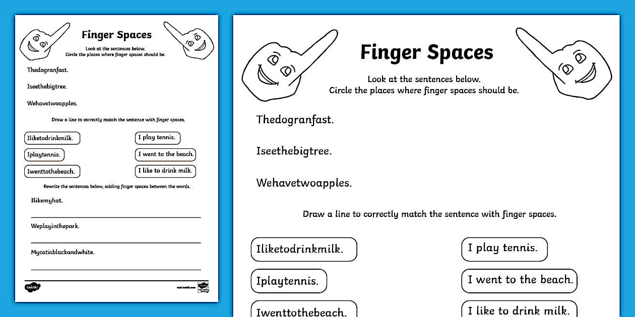 Finger Spaces Activity Worksheet