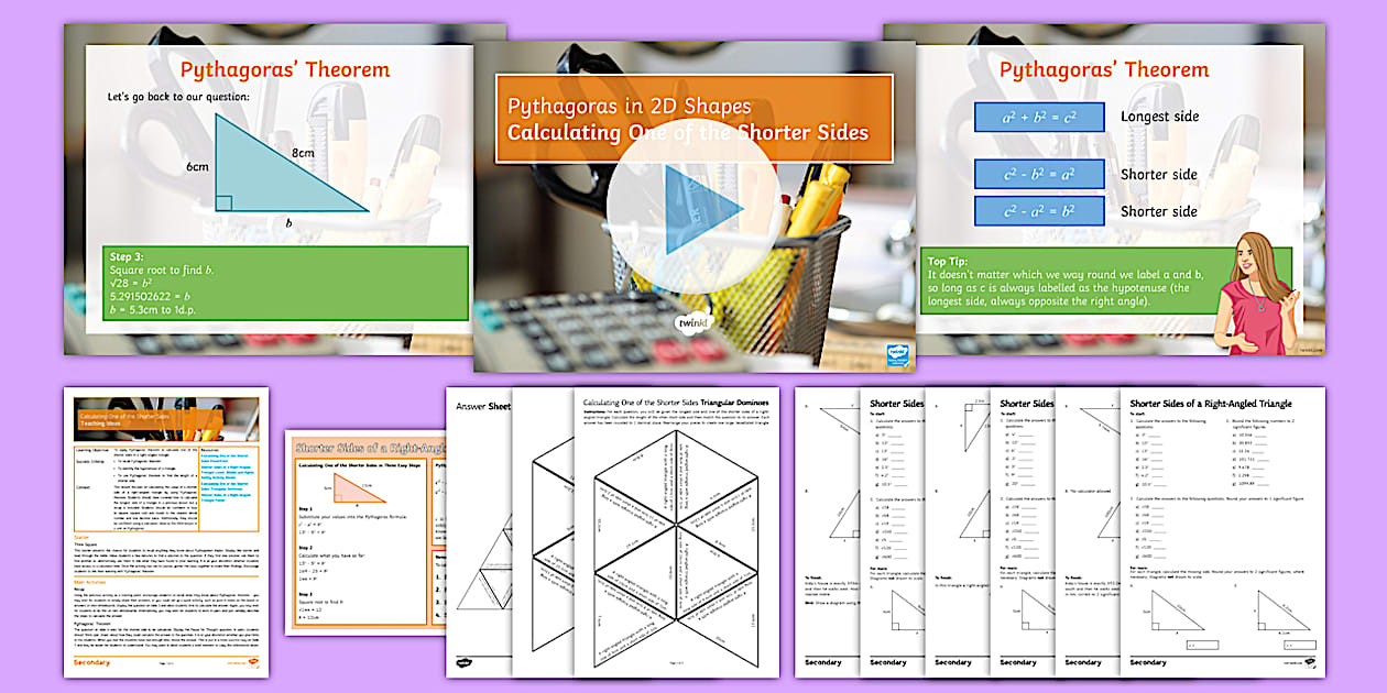 Pythagoras' Theorem in 2D Shapes Lesson 3: Calculating One of the Shorter