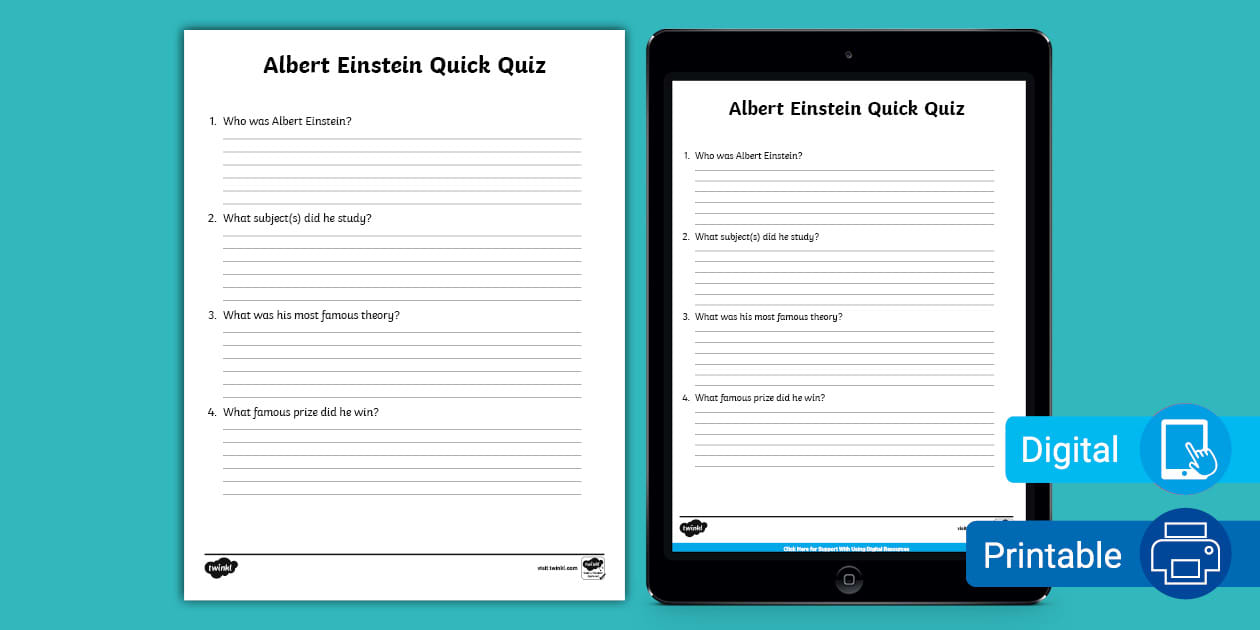 Fourth Grade Albert Einstein Quick Quiz (teacher made)
