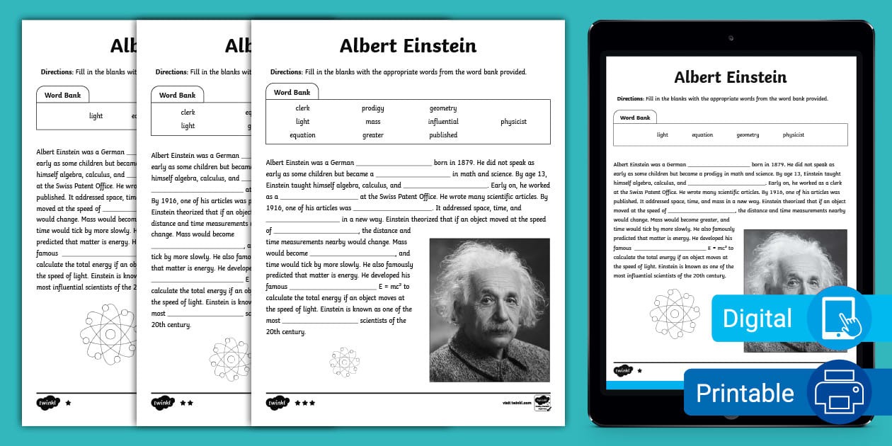 Sixth Grade Albert Einstein Differentiated Cloze Reading