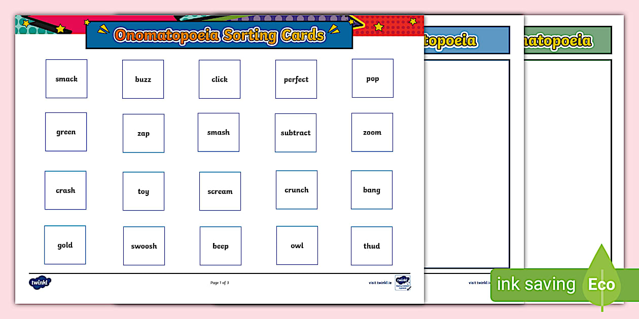 Onomatopoeia Sorting Cards (teacher made) - Twinkl