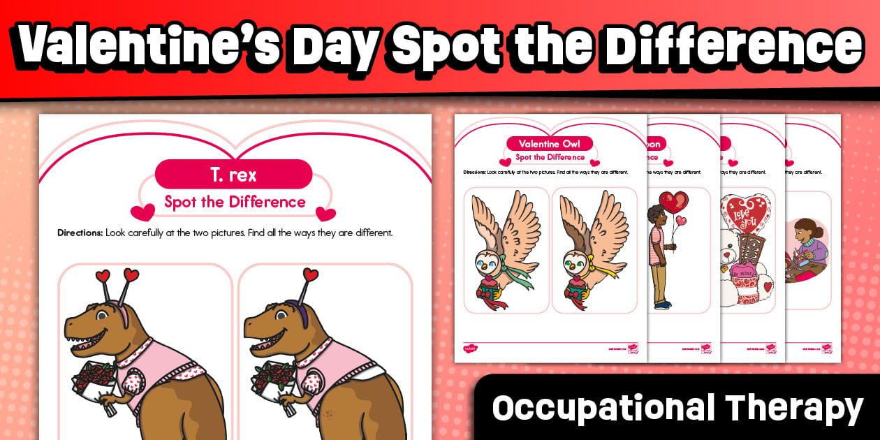 Valentine's Day Spot the Difference Visual Perception Activity Sheets for