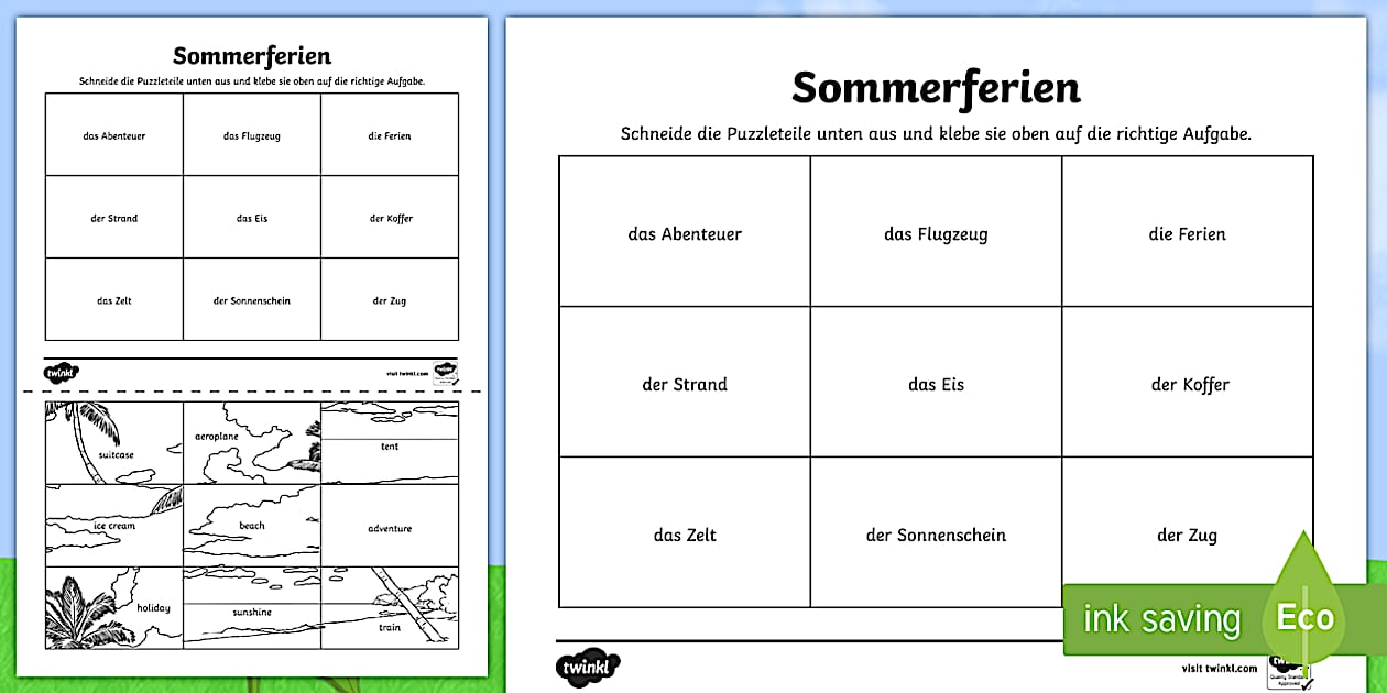 Holiday Words Picture Activity - German