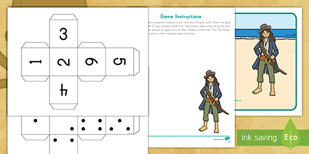 Pirate Treasure Chest Roll and Count Game (teacher made)