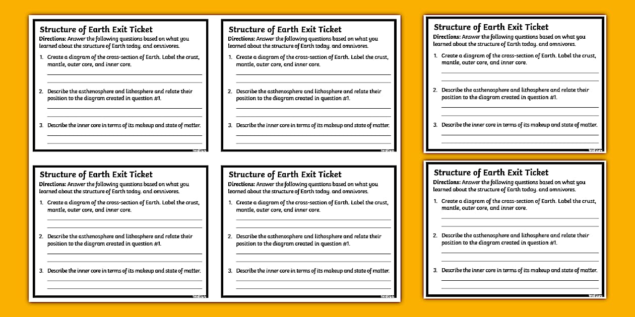 Sixth Grade Structure of Earth Science Exit Ticket - Twinkl