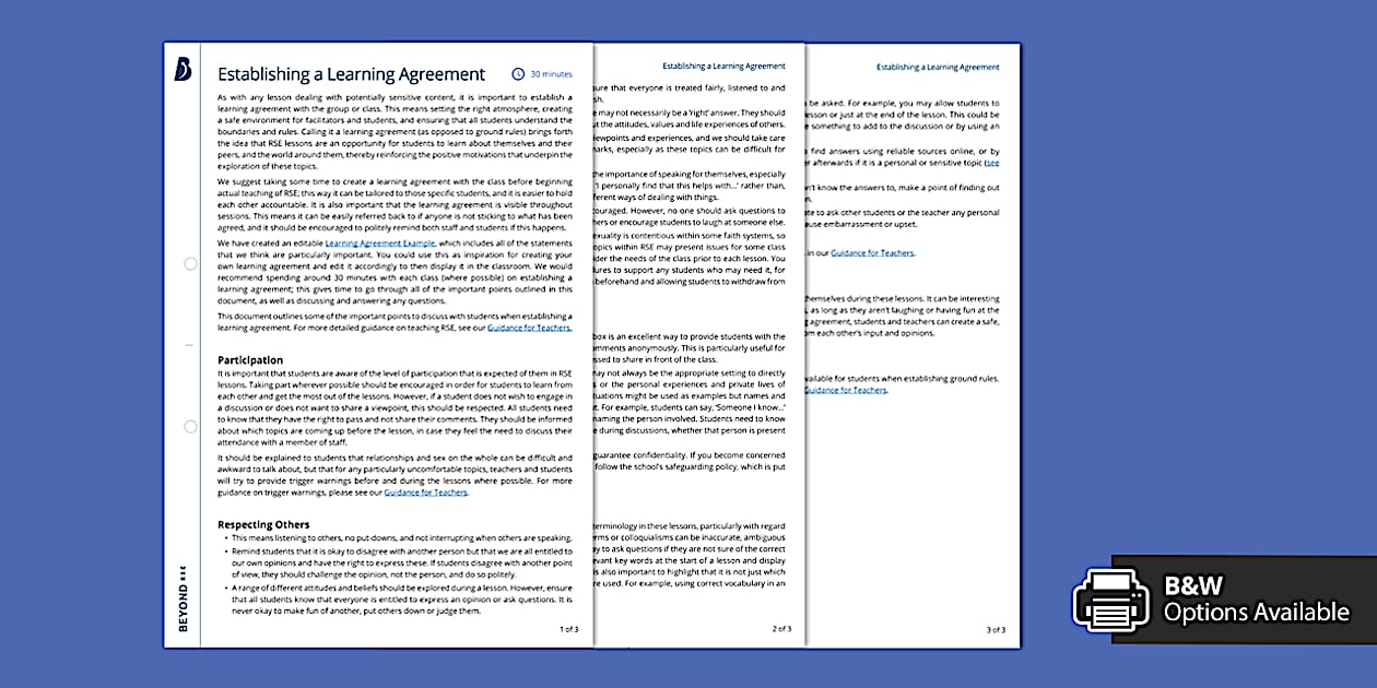 KS3/KS4 RSE Establishing a Learning Agreement | Beyond