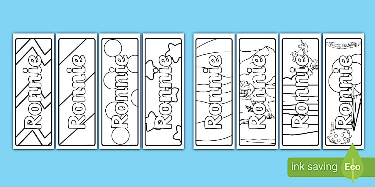 Ronnie Name Simple Colouring Bookmarks | Twinkl | KS1
