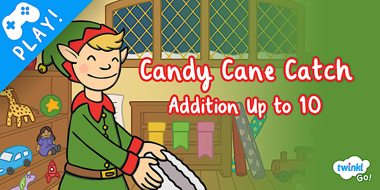 Candy Cane Catch: Addition up to 10 Game (teacher made)