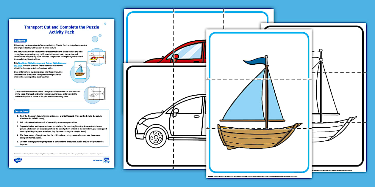 Transport Complete the Puzzle Cutting Skills Activity Pack