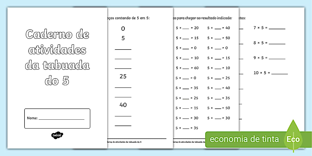 Caderno de Atividades da Tabuada do 5 – Multiplicação