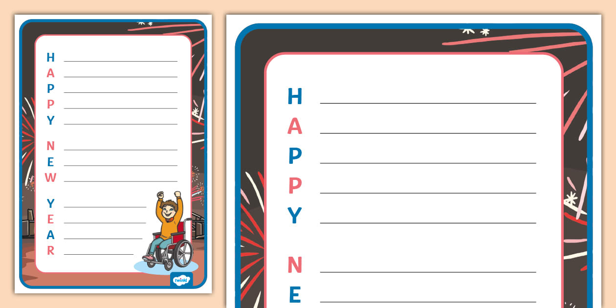 Happy New Year Acrostic Poem Template KS1 (teacher made)