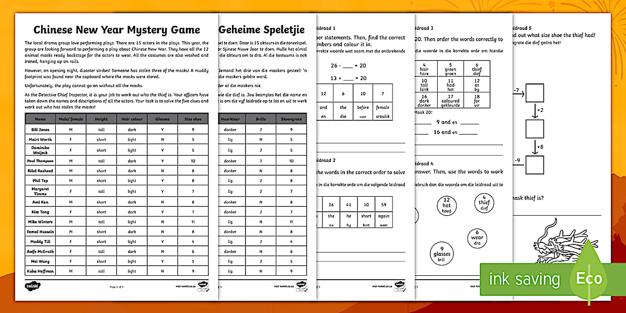 Chinese New Year Mystery Game English/Afrikaans - Twinkl