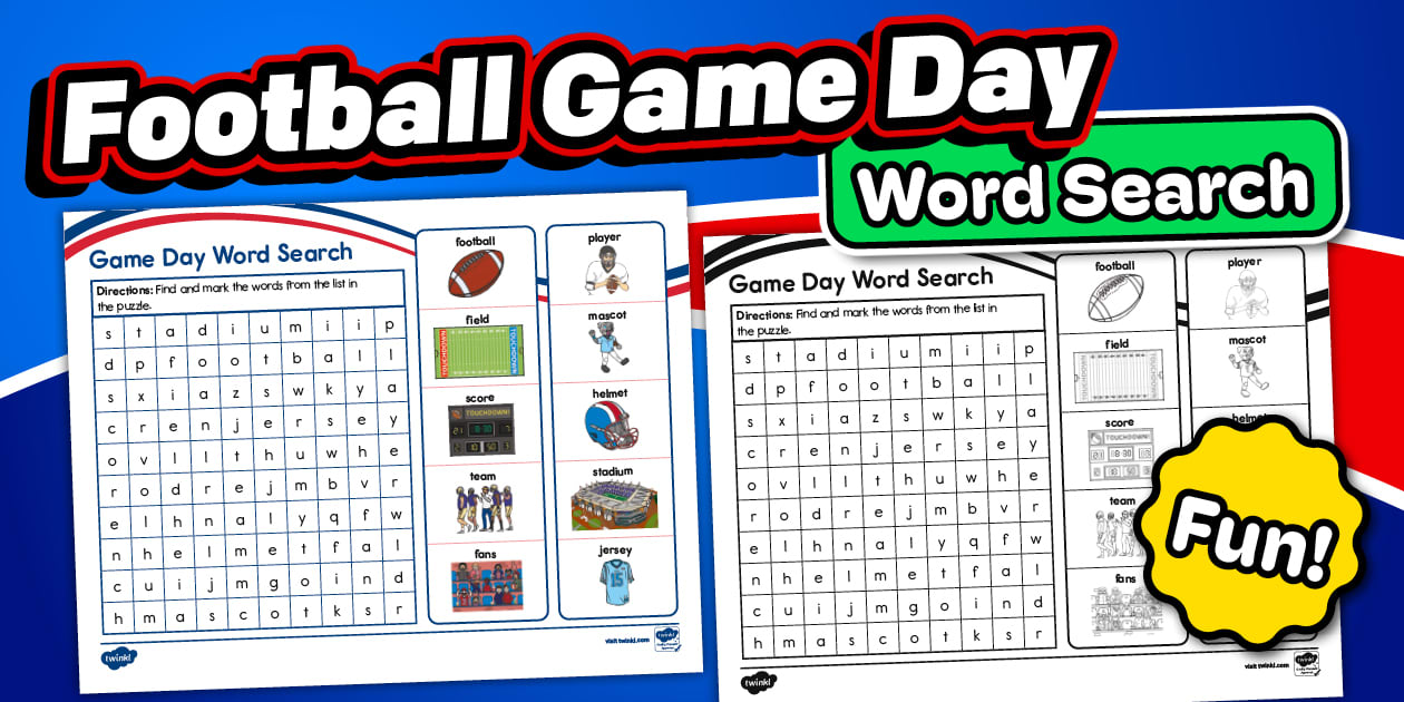 Football Game Day Word Search for ELL & Special Education