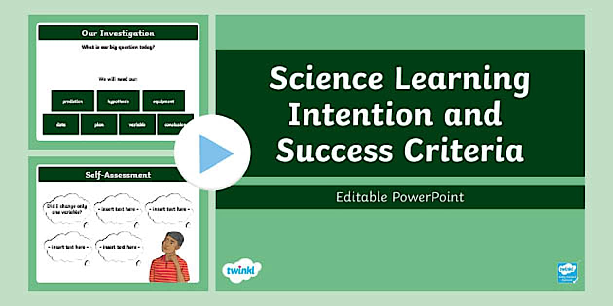 Science Learning Intention and Success Criteria Editable PPT