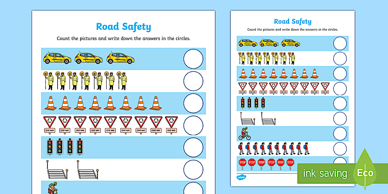Editable Road Safety Counting up to 10 Activity - Twinkl
