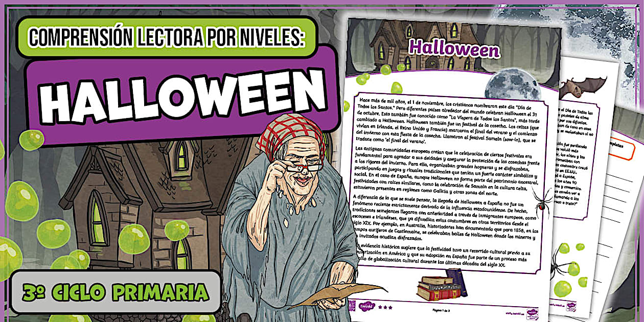 Comprensión lectora por niveles: Halloween - 3º Ciclo de Primaria