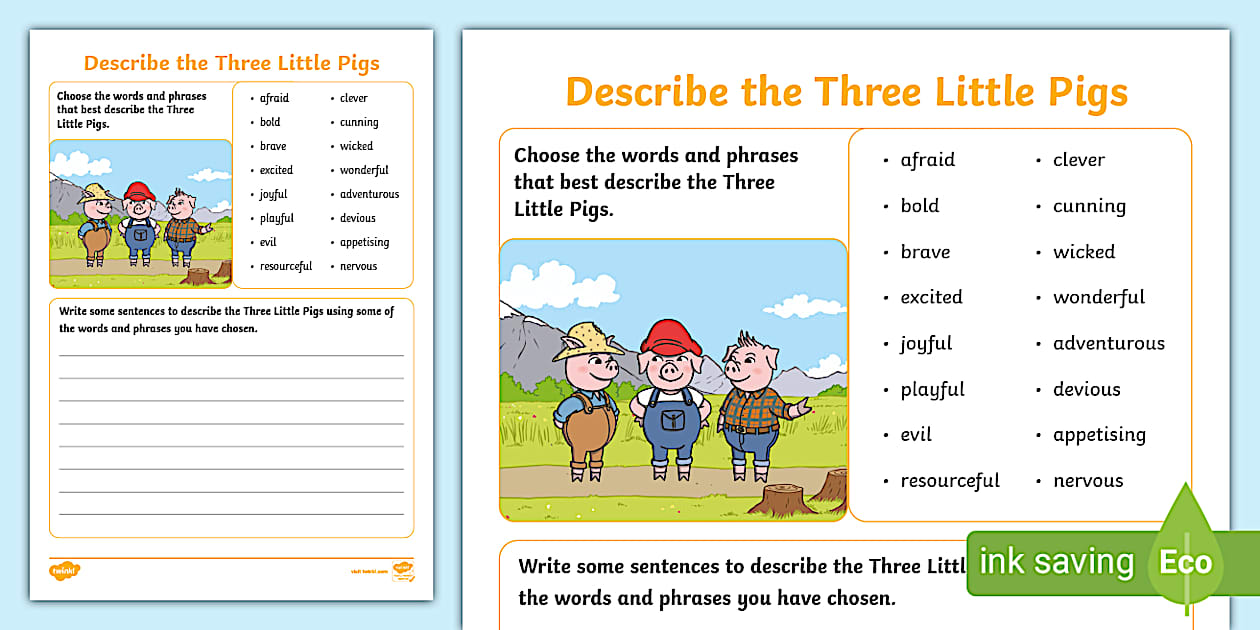 Describe the Three Little Pigs Worksheet (teacher made)