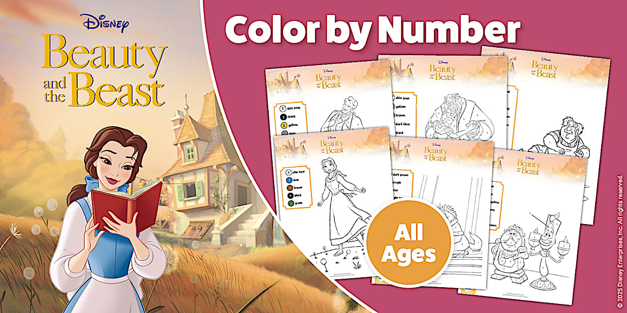 Beauty and the Beast: Color by Number Worksheets
