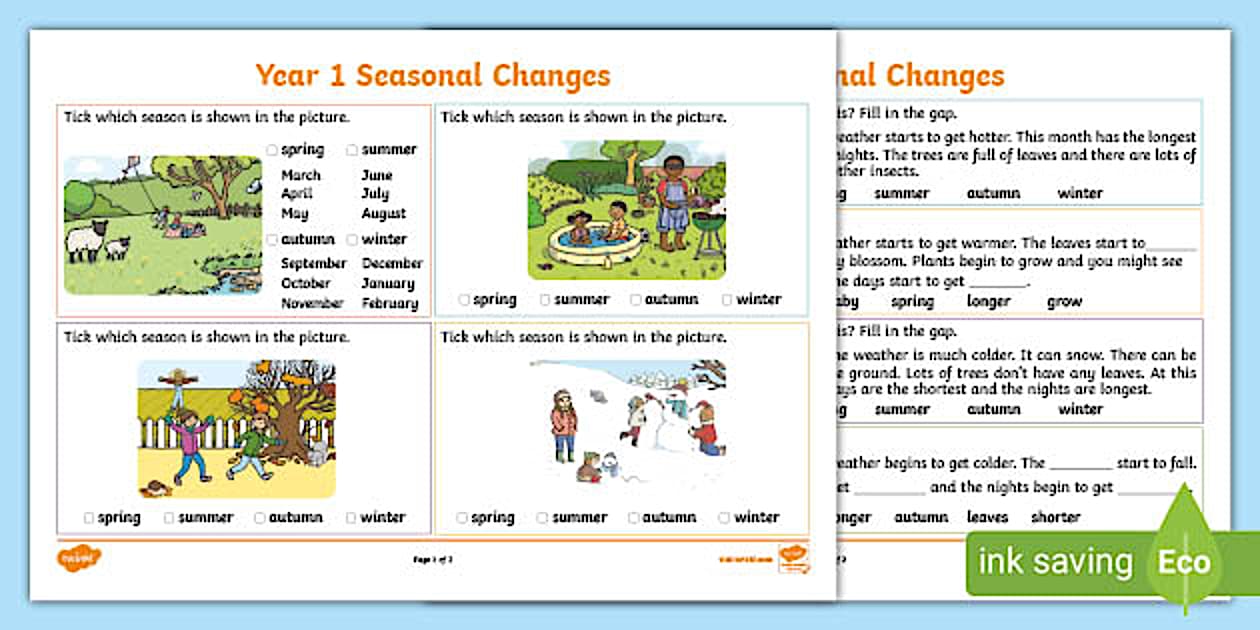 Year 1 Seasonal Changes Revision Activity Mat - Twinkl