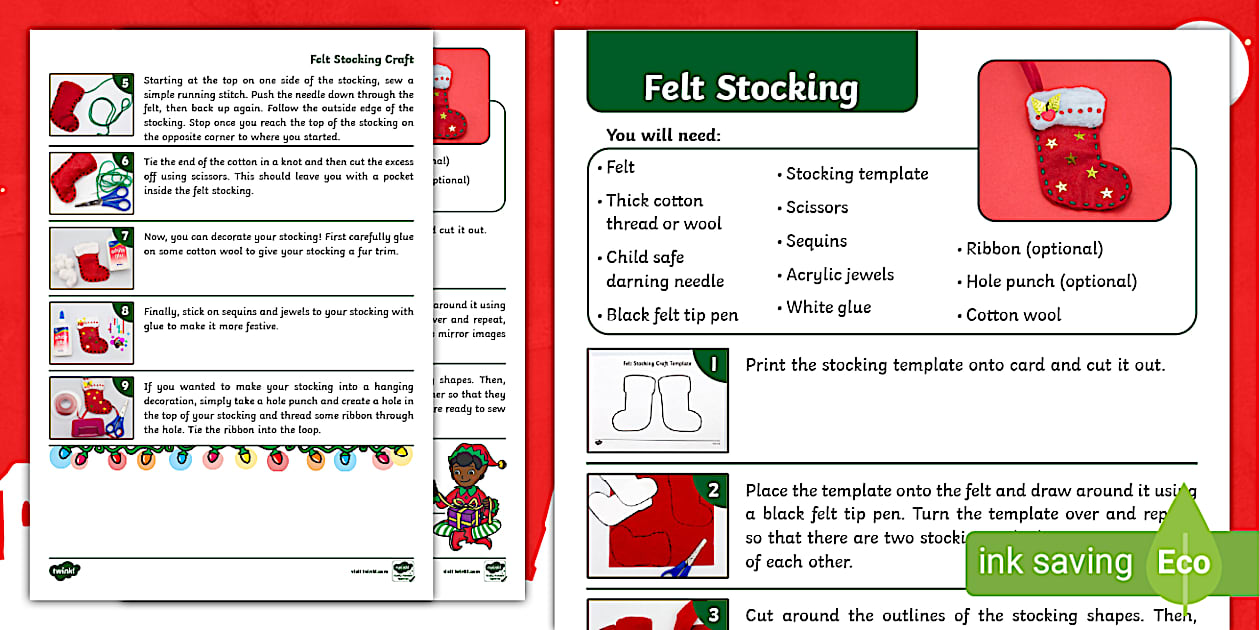 Felt Christmas Stocking Craft Instructions Sheet - Twinkl