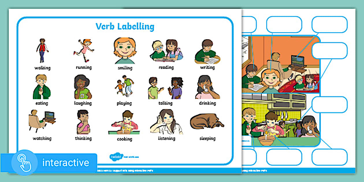‘What are they doing?’ Interactive Verb EAL Worksheet