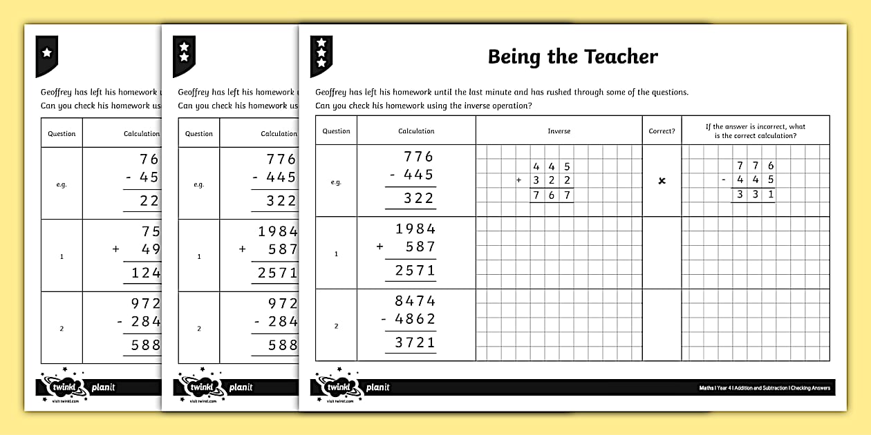 PlanIt Maths Y4 Addition and Subtraction Being the Teacher Home ...