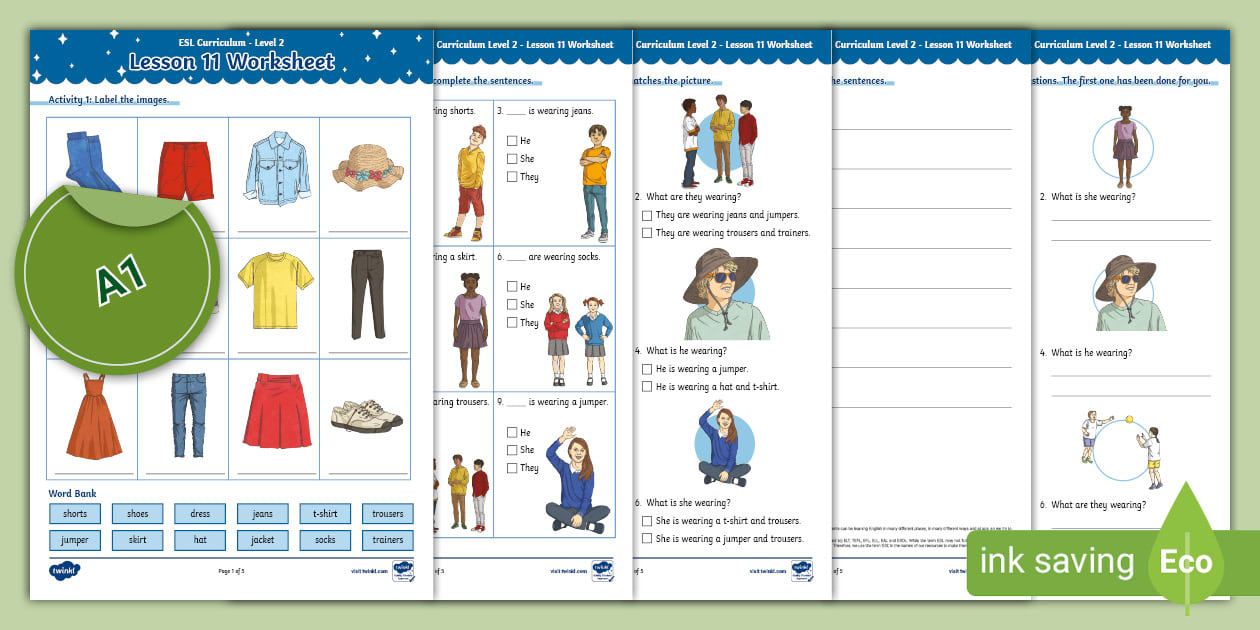 ESL Curriculum for Beginners: Level 2, Lesson 11 Worksheet