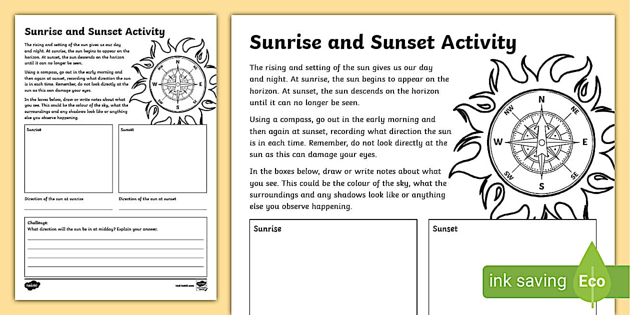 Sunrise and Sunset Activity Sheet (Teacher-Made) - Twinkl