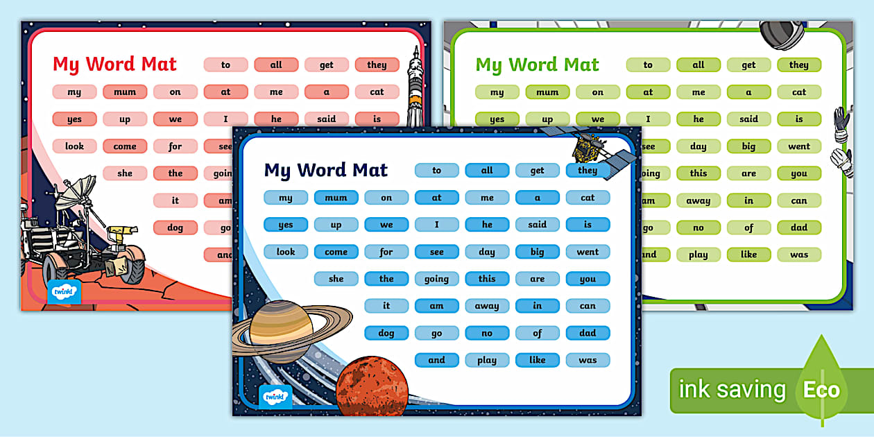 Cursive Space Themed Word Mat FS2 (teacher made) - Twinkl