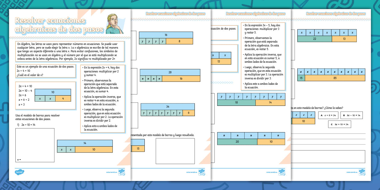 Ficha de actividad: Resolver ecuaciones algebraicas de dos pasos ...