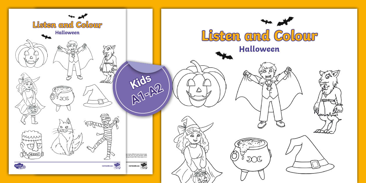 ESL Listen and Colour Halloween Worksheet [Kids, A1-A2]