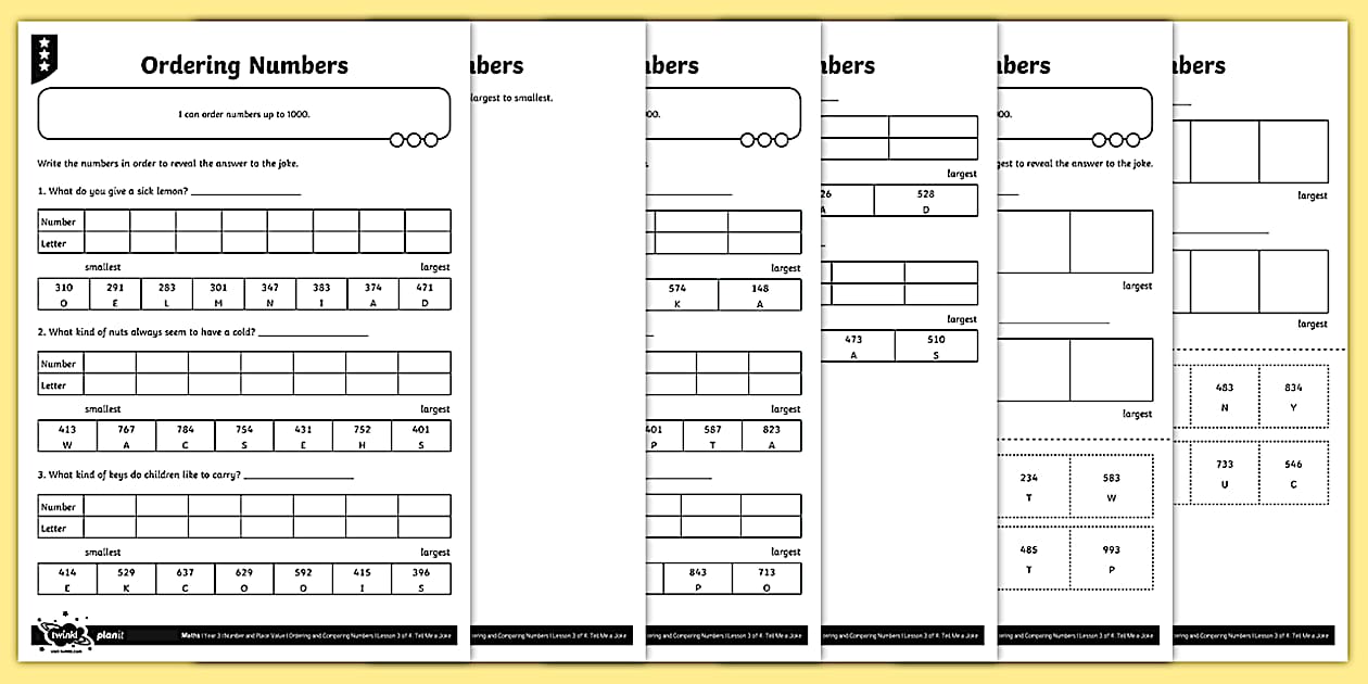 Ordering Numbers Joke Differentiated Worksheet / Worksheets