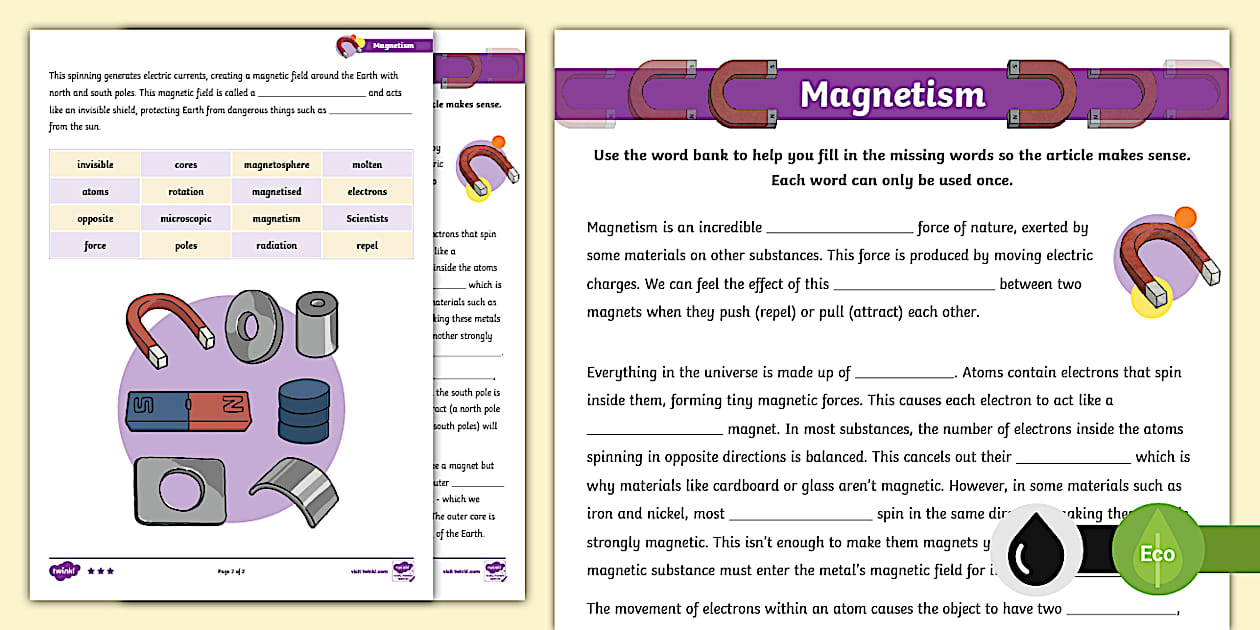 Magnetism Differentiated Cloze Activity (teacher made)