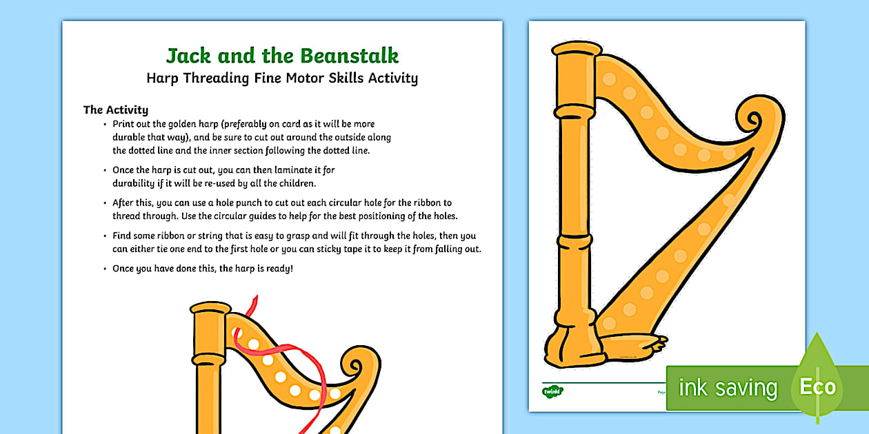 Black and White Jack and the Beanstalk Harp Threading Fine Motor Skills