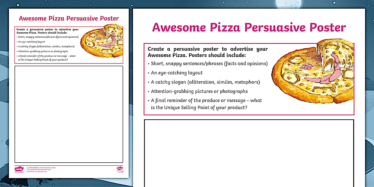 Editable Raider's Peril: Awesome Pizza Persuasive Poster Worksheet