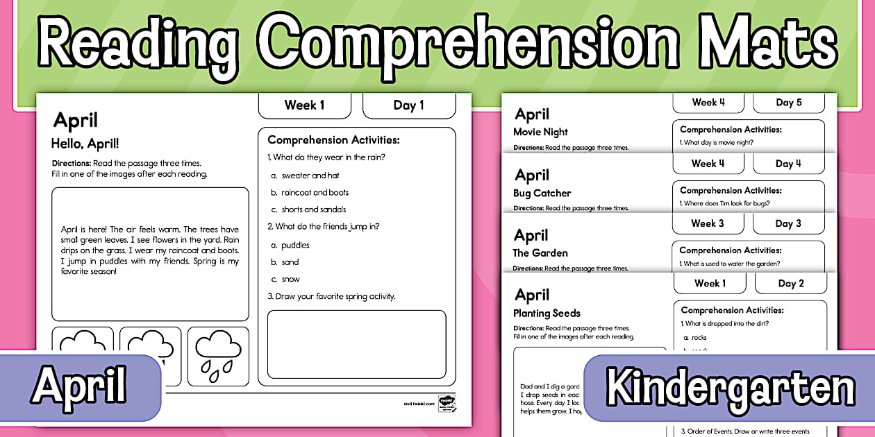 Kindergarten April Daily Reading Comprehension Mats