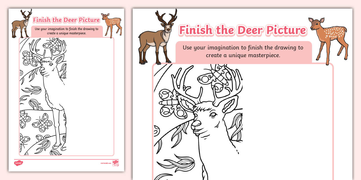 Finish the Deer Picture Worksheet (teacher made) - Twinkl