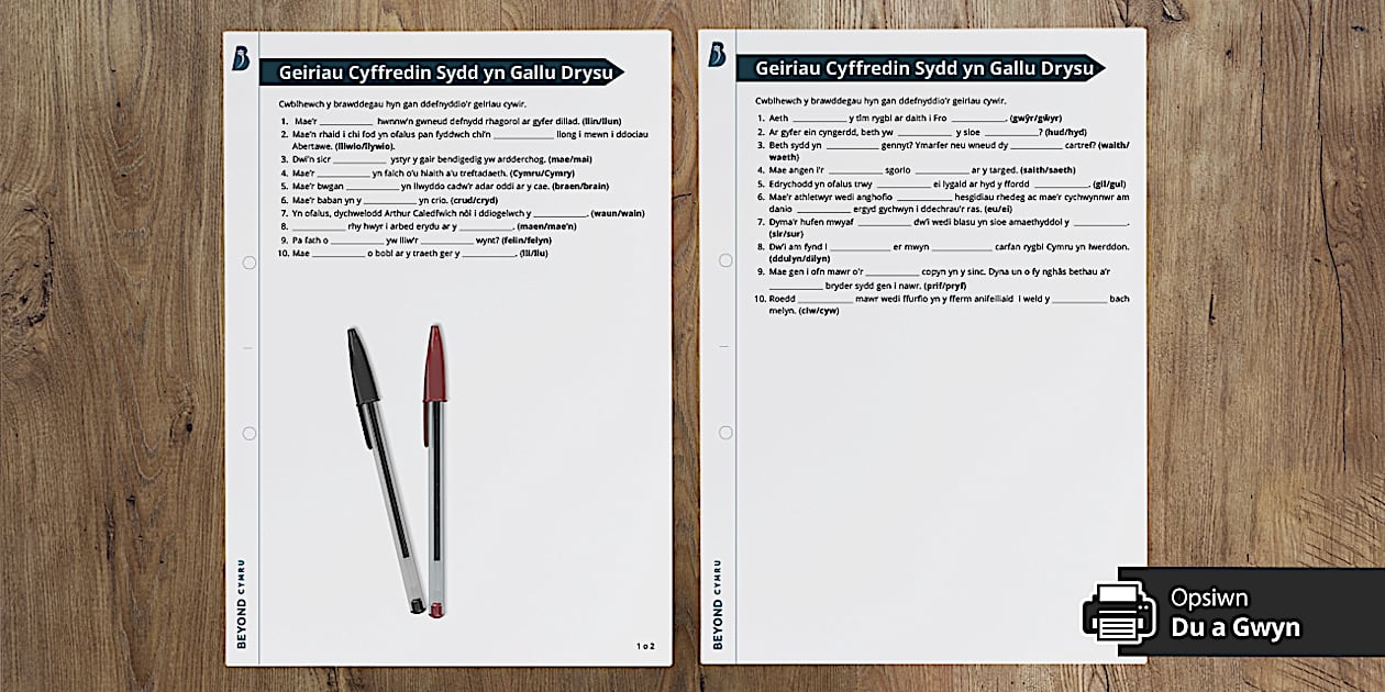 Taflen Weithgaredd Ymarfer Homoffonau (teacher made)